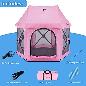 Hiseeme Baby playpen with Canopy,Extra Large Portable Play Yard Indoor and Outdoor,Toddler Play Yard with Double-Layer mesh Shade Cloth skylights,Suitable for Home,Beach,Travel,Easy to Clean,Pink