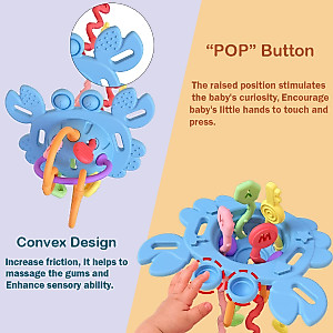 KOESMG Baby Silicone Pull String Activity Toys with Press Dimple, Montessori Sensory Interactive Early Educational Toy for Leaning, Baby Preschool Toys for 18 Months+ Boys or Girls