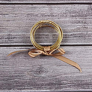 Hilufiet Multilayer Silicone Rainbow Glitter Jelly Bangles Bracelets Ribbon Bow Set Gold Colour Powder Bracelet for Women -4
