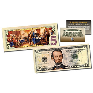 Declaration of Independence Official Legal Tender U.S. Collectible $5 Bill w/COA * 2-Sided *