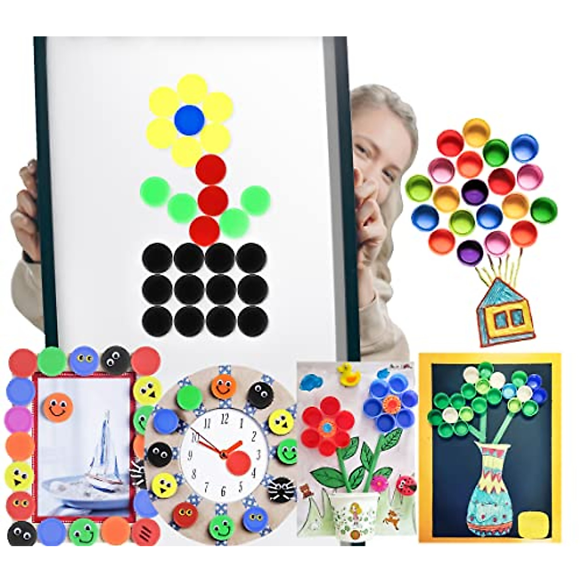 Motbach 200Pcs Plastic Bottle Caps for DIY Craft Environmental Protection and Development of Children’s Intelligence (Mixed Color)