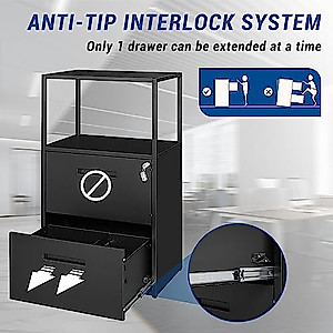 Fesbos File Cabinet with Shelves & 2 Lockable Drawers - Home Office Lockable Lateral Filing Cabinet for Hanging Files Letter/Legal/F4/A4 Size - Assembly Required