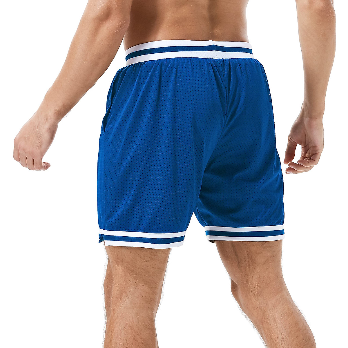 HEALONG Basketball Athletic Shorts Men - Mesh Gym Sports Workout Training Elastic Drawstring Retro Casual Comfortable Fashion Short with Pockets (Blue, M)