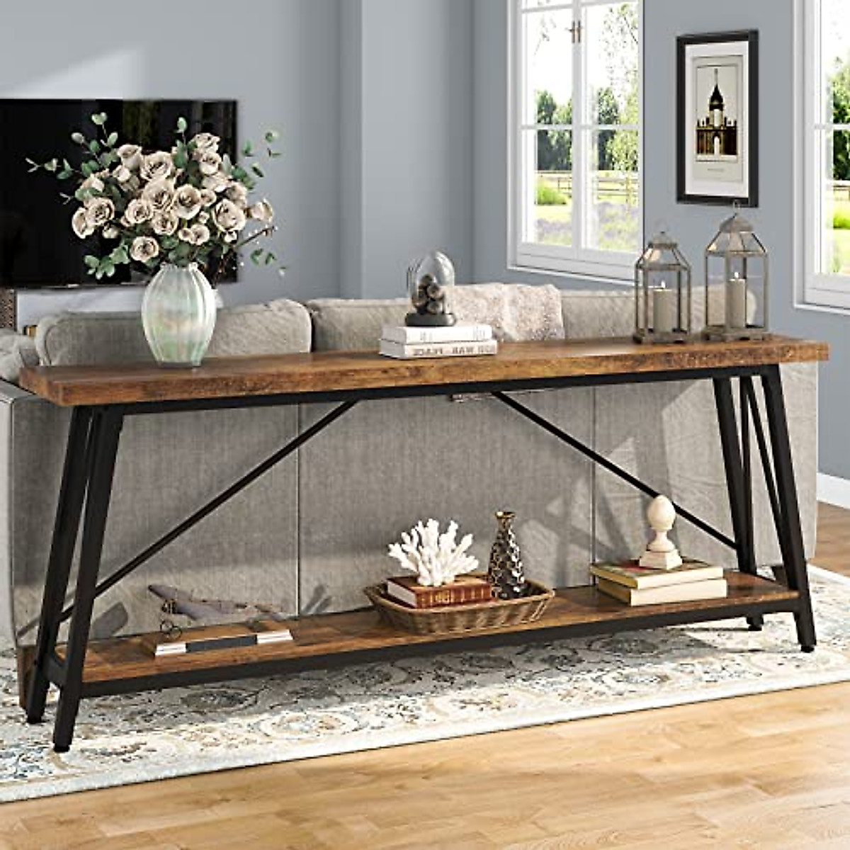 Tribesigns 70.9 Inches Extra Long Sofa Table Behind Couch, Industrial Entry Console Table for Hallway, Entryway & Living Room, Dark Brown