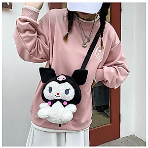 Hipi-shop Crossbody Bags for Women Furry doll Lolita bag zipper cute canvas bag Purses and Handbags Canvas shoulder Bag, Black