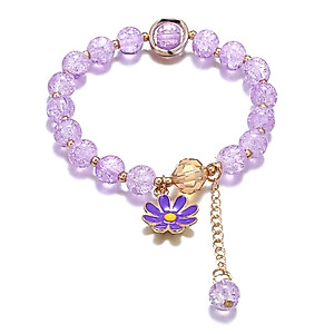 Bohemian Twinkling Crystal Beaded Daisy Butterfly Charm Bracelets Shiny Beads Metallic Tassel Stretch Wrap Bracelet Daisy Flower Resin Bead Elastic Bracelet for Women Girls Exquisite Jewelry (Purple)