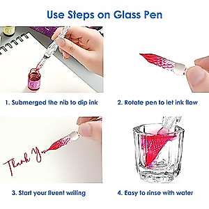 Deluxe Calligraphy Set: Crystal Glass Dip Pen Duo, 12 Vibrant Inks, Pen Stand and Cleaning Cup - Aesthetic Artistry, Drawing, Writing & Signature Kit - Ideal Gift for Kids and Artists