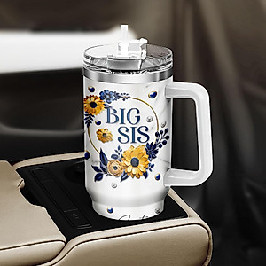 99WHALE Flower Light Handle White Yellow Tumblers From For Would Blue Cups Sisters Bear You Navy Fight, Tumbler 40 Oz With Handle Lid And Straw, Big Sis Carving Floral, Sister Gifts