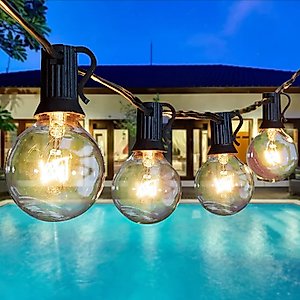 Outdoor String Lights 25Ft G40 Globe outdoor Lights with 27Edison Glass Bulbs 2Spare Connectable Hanging Light for Backyard Balcony Cafe Party Home Decor,Patio Lights Waterproof for Indoor and Outdoor
