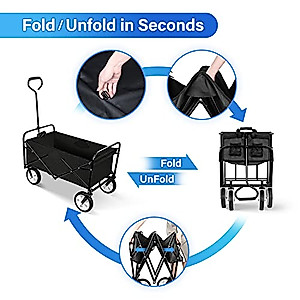 YSSOA Rolling Folding & Rolling Collapsible Garden Cart, Outdoor Camping Wagon Utility with 360 Degree Swivel Wheels & Adjustable Handle, Black 220lbs Weight Capacity Rolling Collapsible Garden Cart