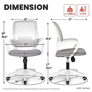 NEO CHAIR Office Chair Ergonomic Desk Chair Mesh Computer Chair Lumbar Support Modern Executive Adjustable Rolling Swivel Chair Comfortable Mid Black Task Home Office Chair (Grey)