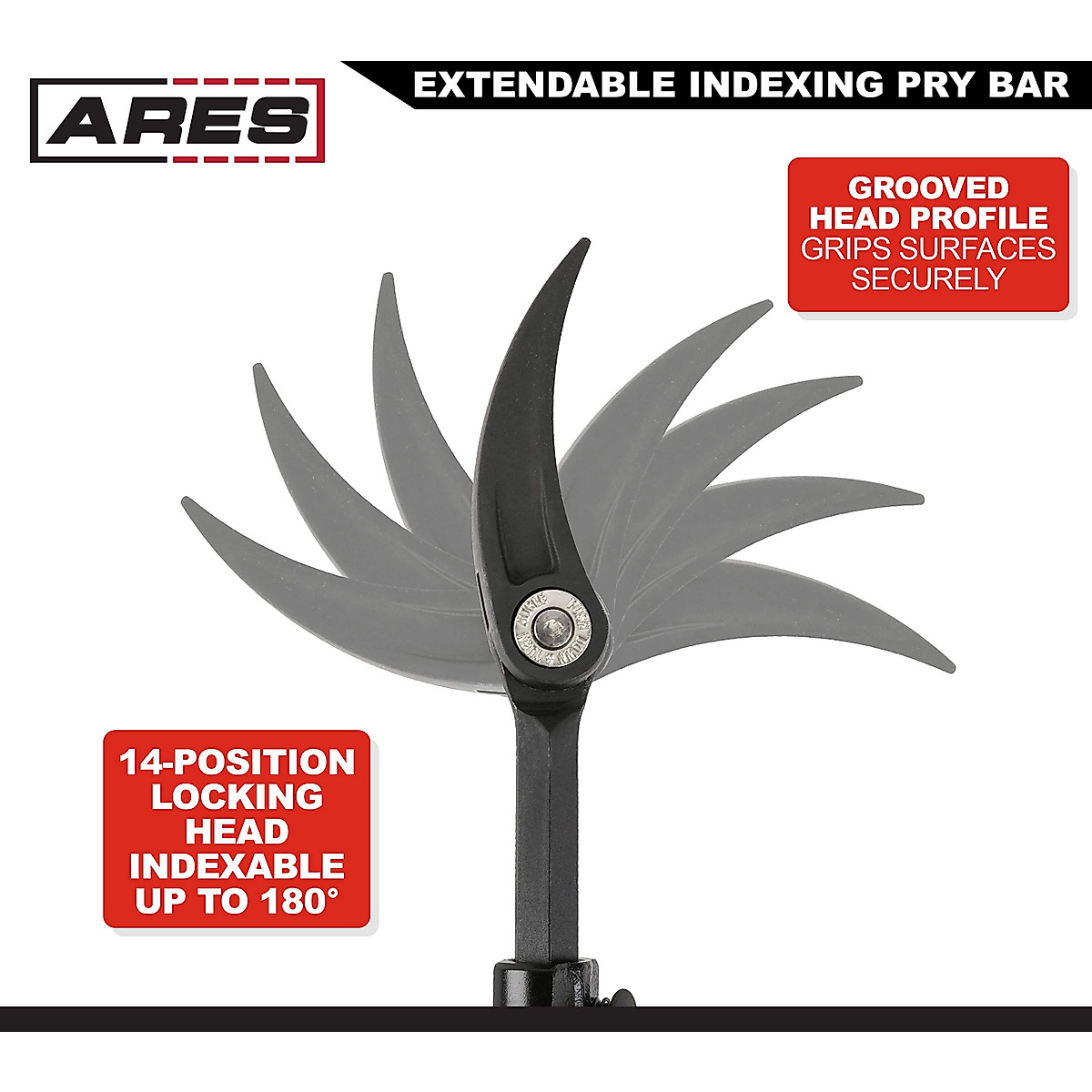 ARES 46003-21-Inch to 33-Inch Extendable Indexing Pry Bar - 14-Position Adjustable Angle Head - High Strength Chrome Vanadium Steel