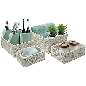 Sorbus Storage Baskets 4-Piece Set - Stackable Woven Basket Paper Rope Bin Boxes for Makeup, Office Supplies, Bedroom, Closet (Teal)