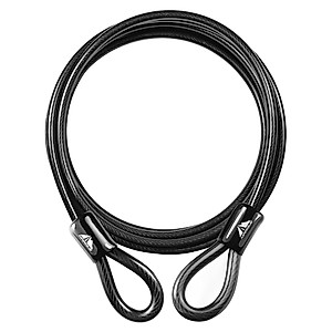 MARQUE Bike Security Steel Cable - 3/8 inch (10 mm) Thick (4', 7',15' or 30') Vinyl Coated Braided Steel with Double Sealed Looped Ends for U-Lock, Padlock, Disc Lock (7 FT)