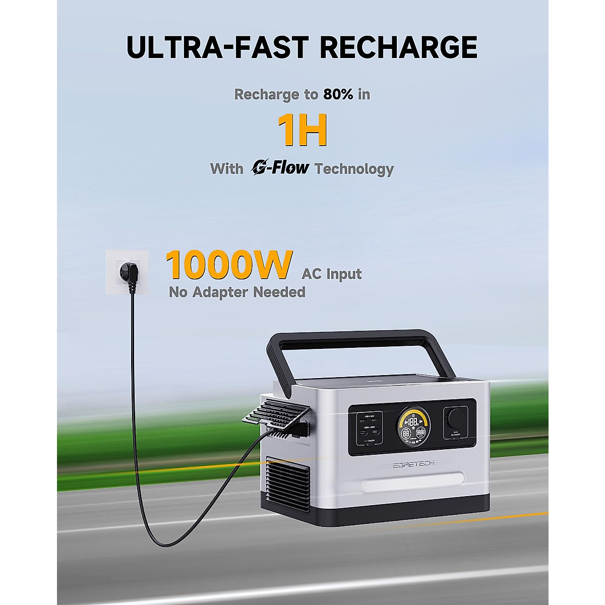 Egretech Sonic 1200W Portable Power Station, Solar Generator 1200W, 999Wh Backup Lithium Battery, 1.67H to Full Charged, with 8 Output Ports for Outdoor, Camping RVs Van Emergency(Peak 2400W)