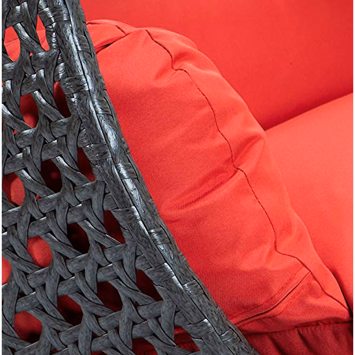 LeisureMod 2 Person Hanging Double Swing Chair, X-Large Wicker Rattan Egg Chair with Stand and Cushion for Indoor Outdoor Patio Garden (Red)