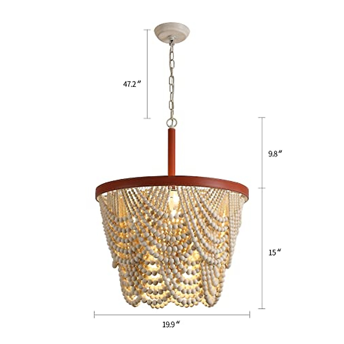 Q&S Boho Wood Beaded Chandelier,Large 5-Lights Farmhouse Coastal Bohemia Chandeliers for Dining Room Living Room Foyer Kitchen Island Restaurant UL Listed Assembly Complete W20