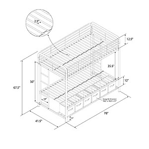 DHP Bonnie Twin Bed with Storage Bins Bunk, Silver