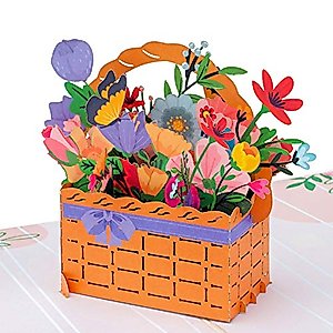 Paper Love 3D Pop Up Card, Floral Basket, Handmade Popup Greeting Cards, For Mothers Day, Spring, Thinking of You, Thank You, Sympathy, Wedding, Anniversary, Get Well, Just Because, All Occasion, 5" x 7"