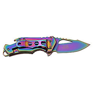 MTech USA MT-A882SRB Spring Assist Folding Knife, Rainbow Blade, Rainbow Handle, 4-Inch Closed