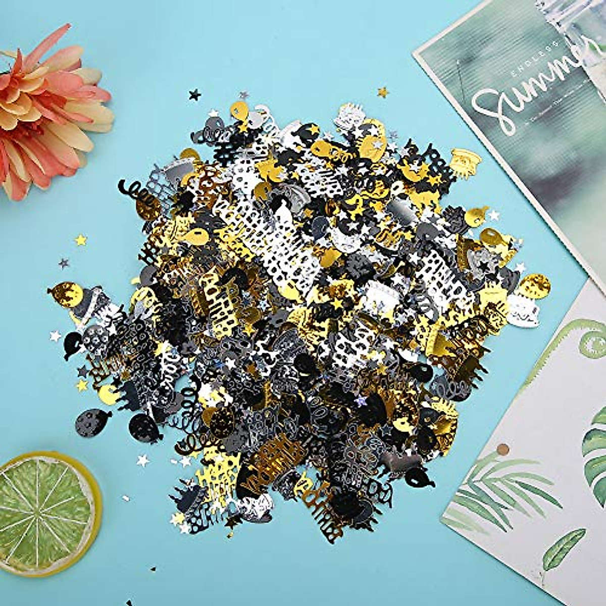 Sempoda 1 Bag Confetti,Acrylic Balloons Stars Ribbons Shape Birthday Wedding Decoration,Table Scatter Confetti Decorations for Birthday Party, Baby Shower,DIY Arts and Crafting