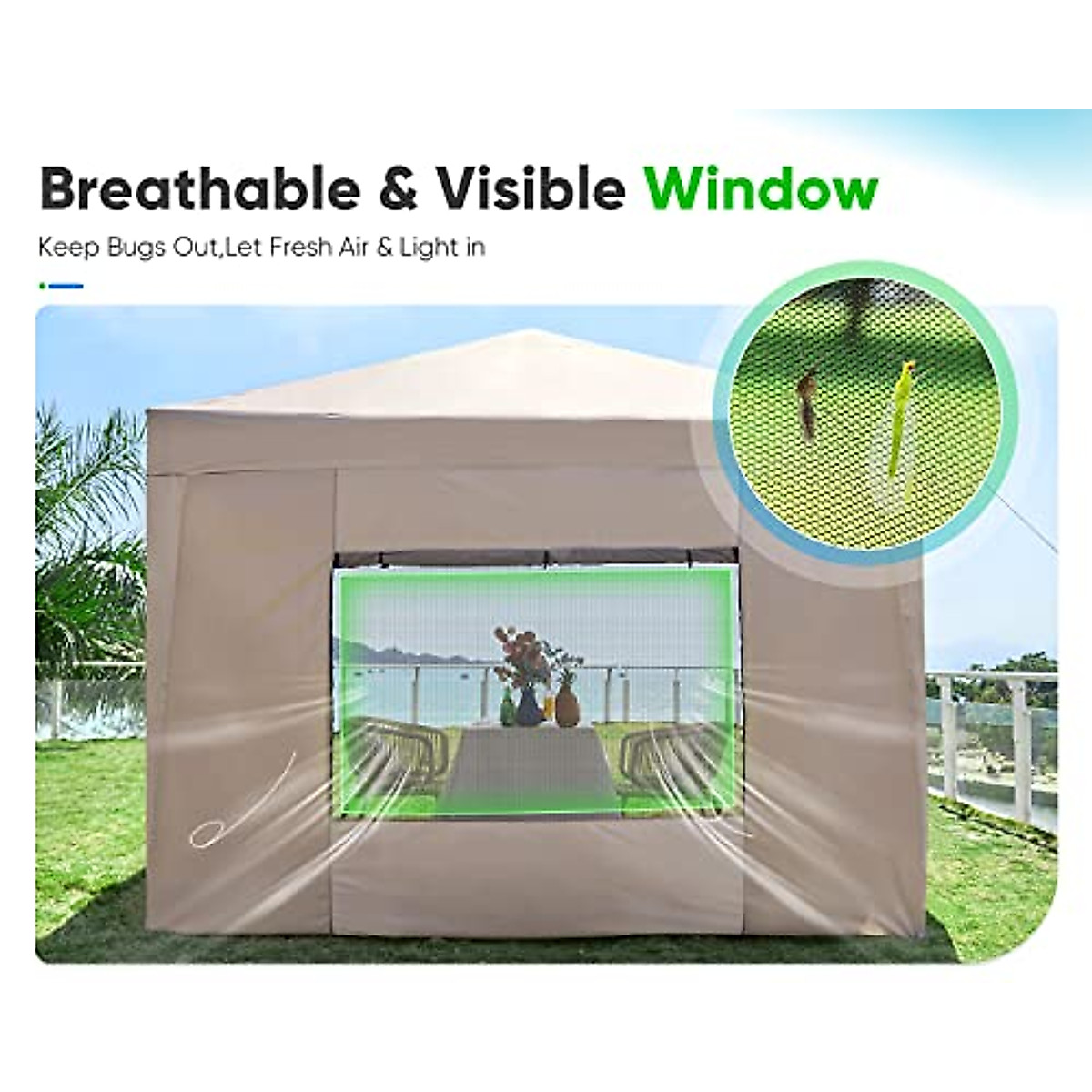 Quictent Privacy 8'x8' Pop up Canopy Tent Enclosed Instant Gazebo Shelter with Sidewalls and Mesh Windows Waterproof (Beige)