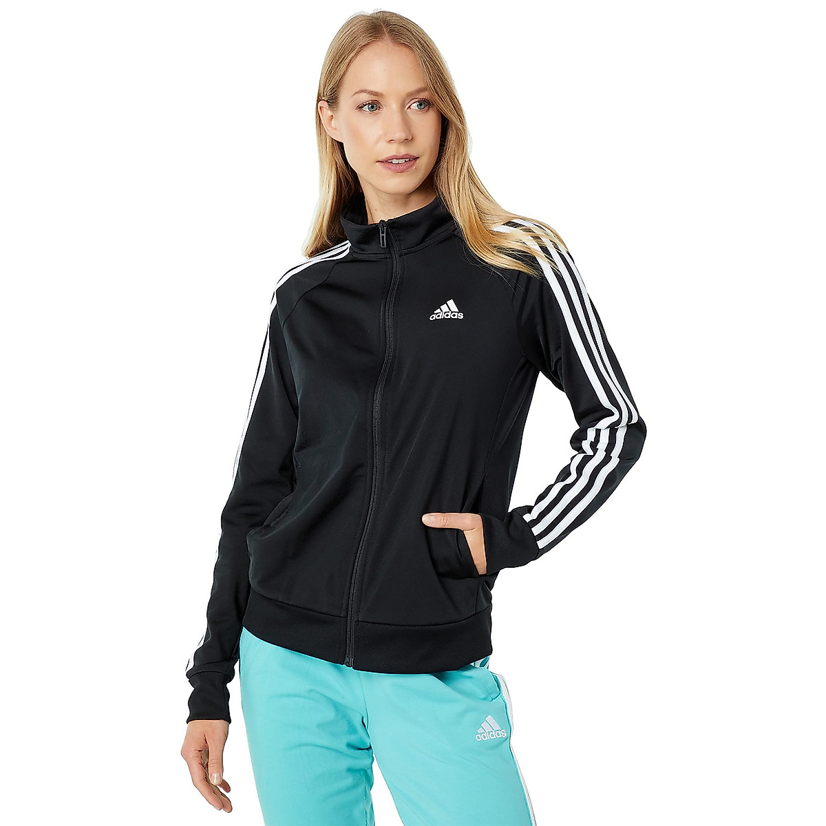 Adidas Women's Plus Size Essentials Warm-Up Slim 3-Stripes Track Top, Black, 3X