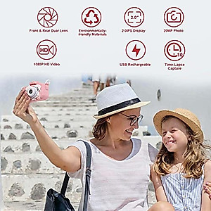 Children Digital Camera, Kids Camera, Anti-Drop Mini Children Selfie Cartoon Camera, 1080P HD Digital Video Camera for Girls Boys Christmas Birthday Gifts(Pink)