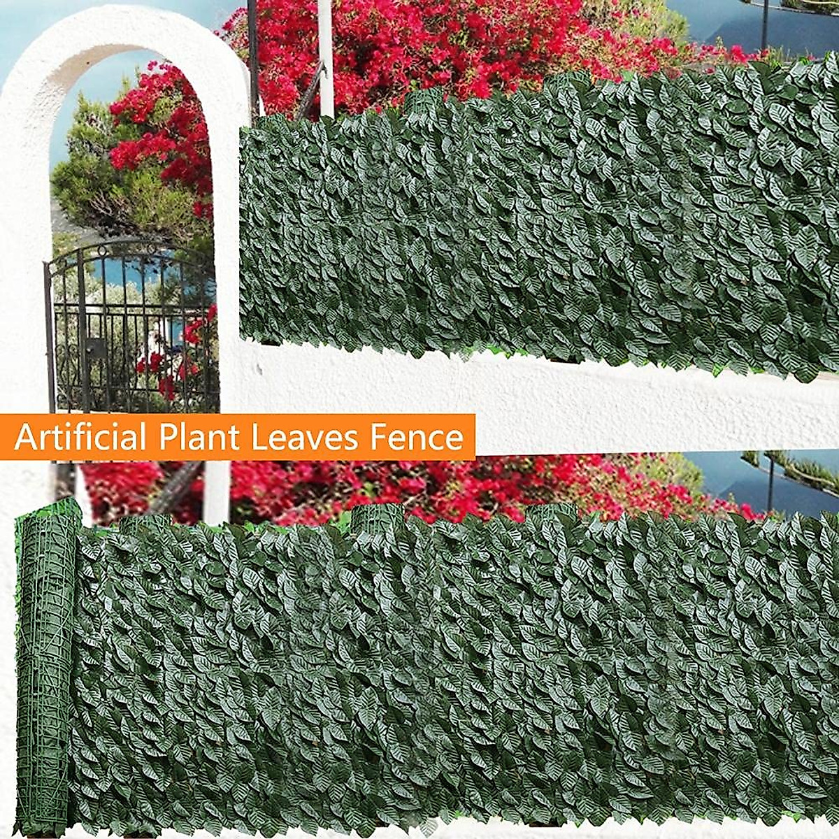 POPG Expandable Faux Fence Artificial Ivy Leaf Fence Mesh Screen Fencing Panels for Outdoor Garden Porch Patio Yard Balcony Decor, Artificial Hedges