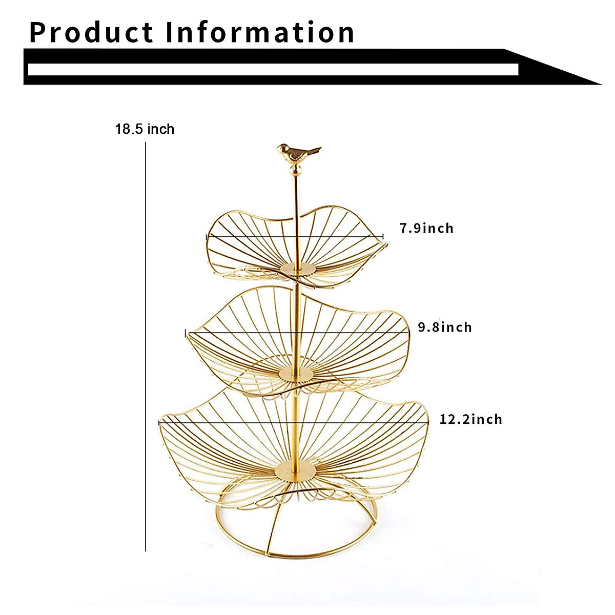MINIDUo 3 Tier Fruit Basket,Metal Fruits Vegetable Bowl Desserts Candy Buffet Plates Serving Tray for Family Dinner Birthday Party Wedding-Gold,LotusLeafBlack