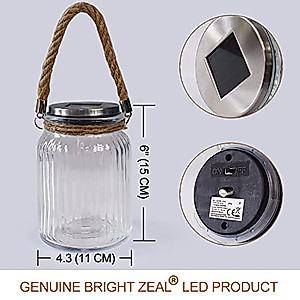Bright Zeal 4-Pack 6" Solar Fairy Lights Outdoor Waterproof LED Mason Jar - Hanging Solar Yard Lights Outdoor Waterproof LED Mason Jars - Solar Lights Mason Jars Decorative Solar Mason Jar Lantern