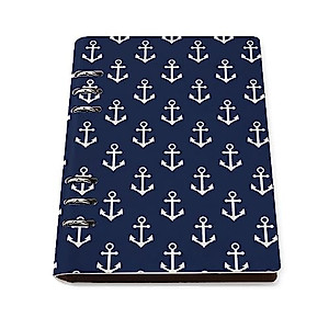 Naby Blue Anchor Notebook Cover 6-Ring Binder Portable Planner Book Loose-Leaf Cover for Home Office