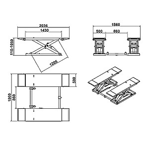 Motool Technology KT-X85 Mid Rise Scissor Lifts: 8000lbs Electric Release Auto Lift 110V/220V 1PH (KT-X85_110V)