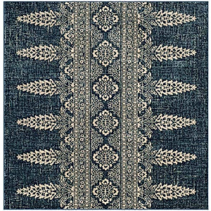 SAFAVIEH Evoke Collection 6'7" Square Royal / Ivory EVK521D Boho Non-Shedding Living Room Bedroom Dining Home Office Area Rug