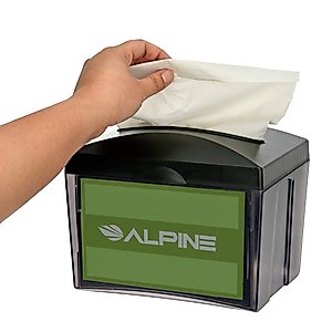 Alpine Tabletop Commercial Napkin Dispenser Restaurant Napkin Holder for Easy Access to Interfold Napkins from Both Sides with an Insert Marketing Space for Restaurants, Cafeterias, Food Trucks, Club