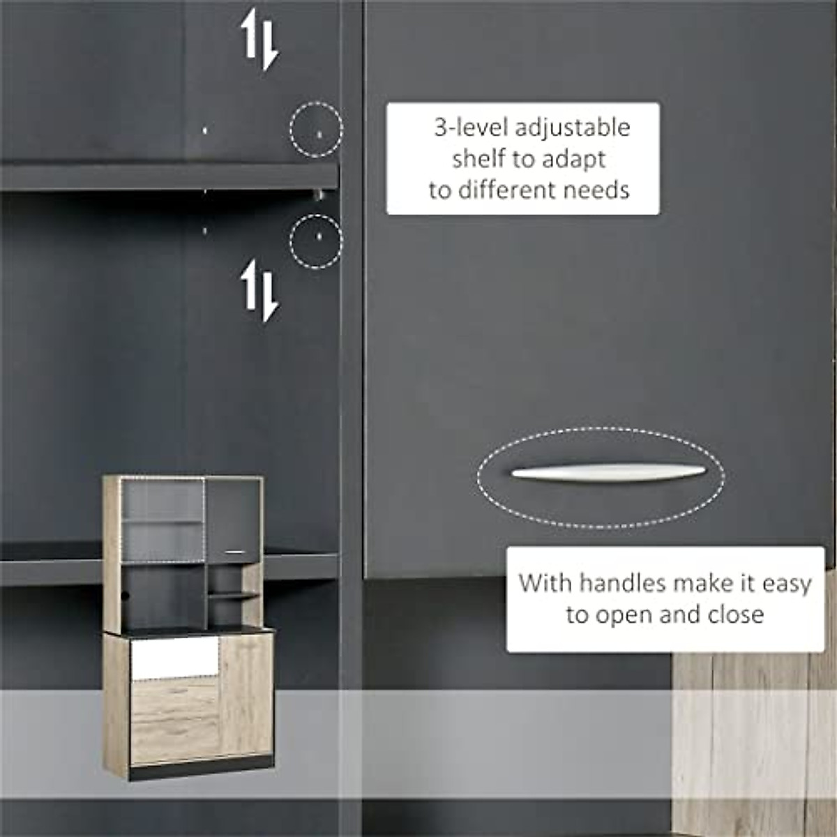 SEASD 67" Freestanding Buffet, Kitchen Storage Cabinet with 3 Drawers, Cable Management, 4 Cubbies and 2 Cabinets.