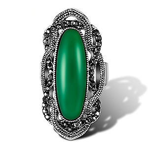 Ajojewel Big Green Resin Stone Rings With Black Rhinestone Women Vintage Jewelry (Green, 8)