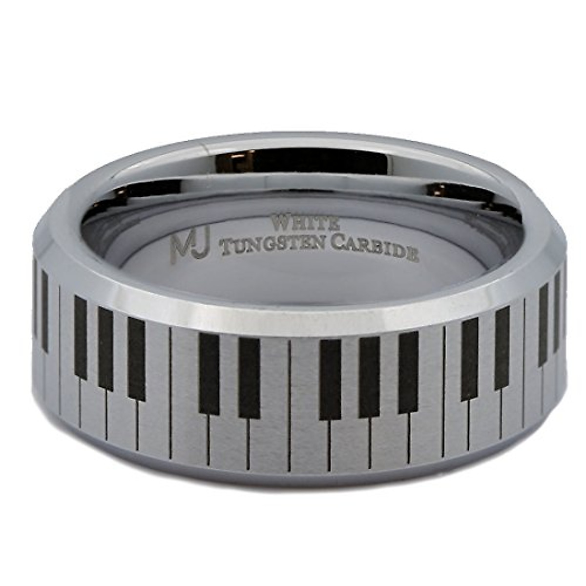 MJ Metals Jewelry White Tungsten Carbide Piano Keyboard Design 6mm Brushed Finish with a Polished COMFORT FIT Wedding Band Size 6.5