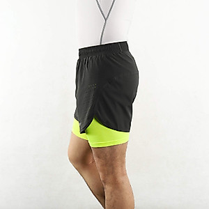 Lixada Men's 2-in-1 Running Shorts Quick Drying Breathable Active Training Exercise Jogging Cycling Shorts with Longer Liner & Reflective Elements, Black/Blue/Green/Grey