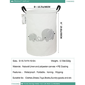 FANKANG Storage Basket, Nursery Hamper Canvas Laundry Basket Foldable with Waterproof PE Coating Large Storage Baskets for Kids Boys and Girls, Office, Bedroom, Clothes,Toys（Love Elephant）