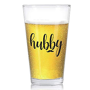 Wifey and Hubby Wine Glass and Beer Glass Novelty Gift Set for Engagement Newlywed Wedding Anniversary Bridal Shower Valentine's Day