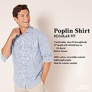 Amazon Essentials Men's Regular-Fit Long-Sleeve Casual Poplin Shirt, Grey Plaid, Large