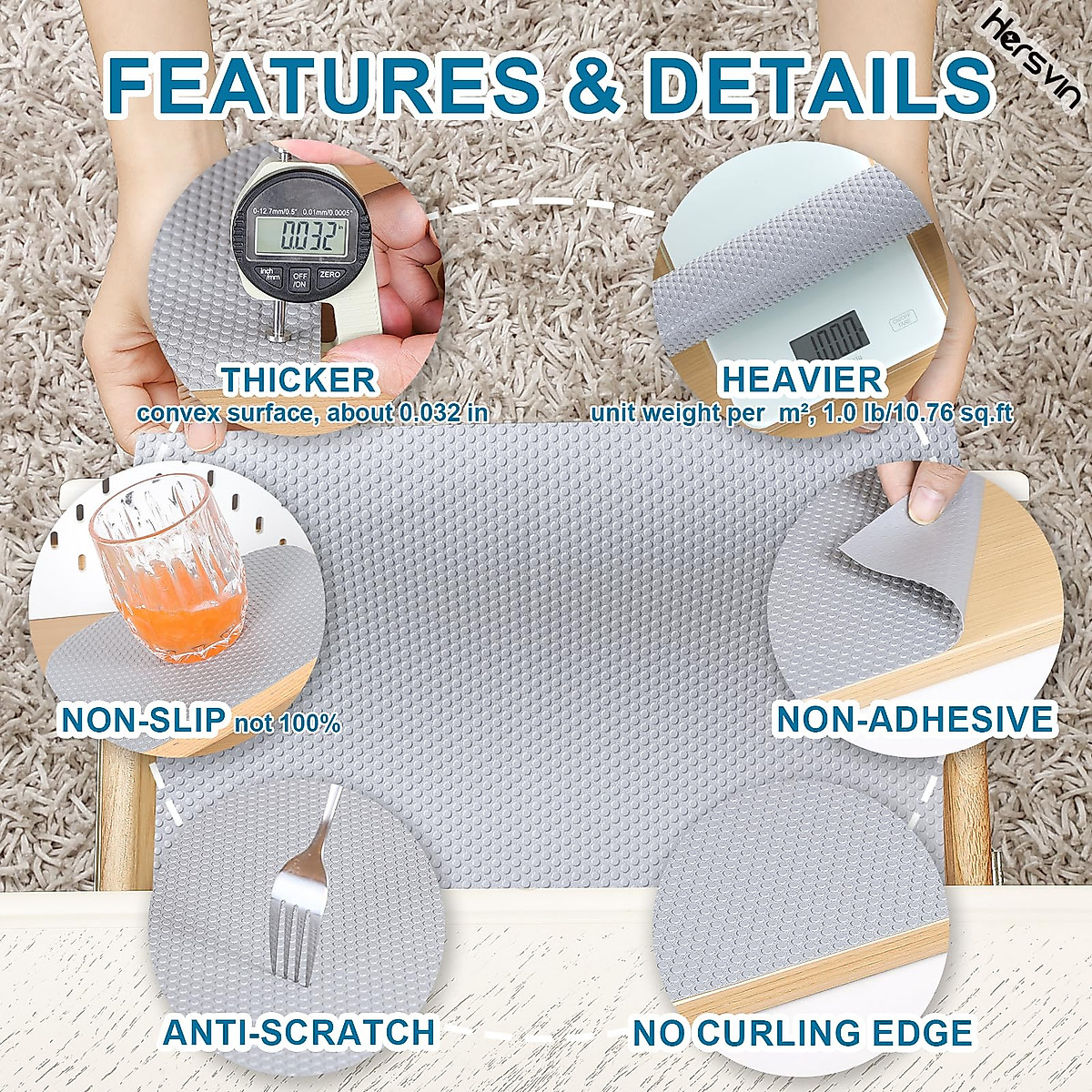 Hersvin Shelf Liner, 24" x20' Non-Adhesive Drawer Liners EVA Kitchen Cupboard Cabinet Covering Undersink Mat Washable Fridge Lining Paper for Home Office (Light Gray/Dot)