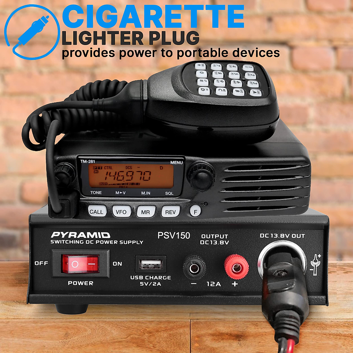 Pyramid Universal Compact Bench Power Supply- 12Amp Variable Linear Regulated Home Lab Benchtop AC-DC Power Converter - USB Port,Cigarette Lighter,115/230V AC,Screw Terminal,Cooling Fan - PSV150,Black