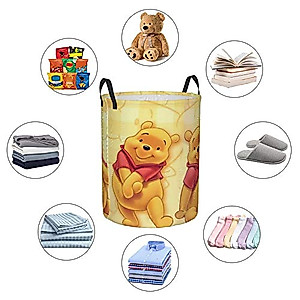 W-innie P-ooh Cartoon Circular Hamper Dirty Clothes Handles Basket for Storage Organizer Storage Bin,Kids Room,Home Organizer,Nursery Storage,Baby Hamper,Durable With Printing