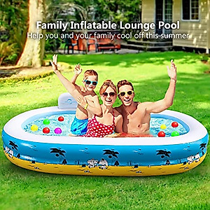 Large Inflatable Pool with Seat, Jhunswen Blow Up Pool for Adults, 100" x 61" x 17" Swimming Pool for Kids with Backrest for Backyard Outside, Family Summer Water Center (Without Pump)