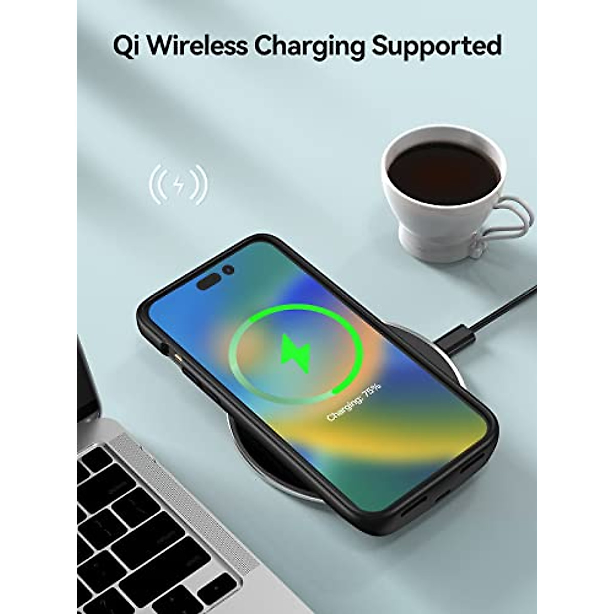 NEWDERY 10000mAh Battery Case for iPhone 14/14 Pro/13/13 Pro, Wireless Charging & Wired Earphone & Sync-Data Supported, Portable Extended Charger Case for iPhone 14/13 Pro, 6.1 inch Black