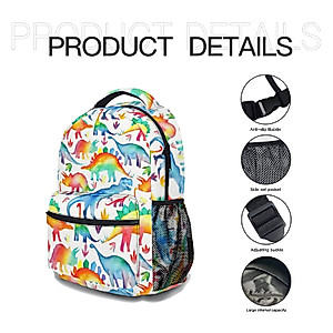 Giwawa Rainbow Dinosaur School Backpack for Kids, Cute Dino Doodle Colorful Animal Print Elementary Bookbags with Adjustable Shoulder Strap for Boys Girls Laptop iPad Tablet Travel