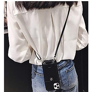 Jaorty PU Leather Wallet Case for Samsung Galaxy S10 Plus Necklace Lanyard Case Cover with Card Holder Adjustable Detachable Anti-Lost Neck Strap Case for Samsung Galaxy S10 Plus,Black