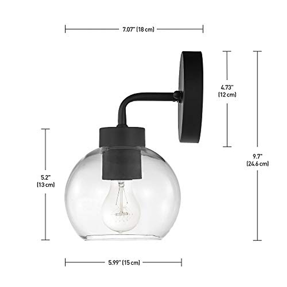 Globe Electric 44431 Bangor 1-Light Outdoor Wall Sconce, Matte Black, Clear Glass Shade